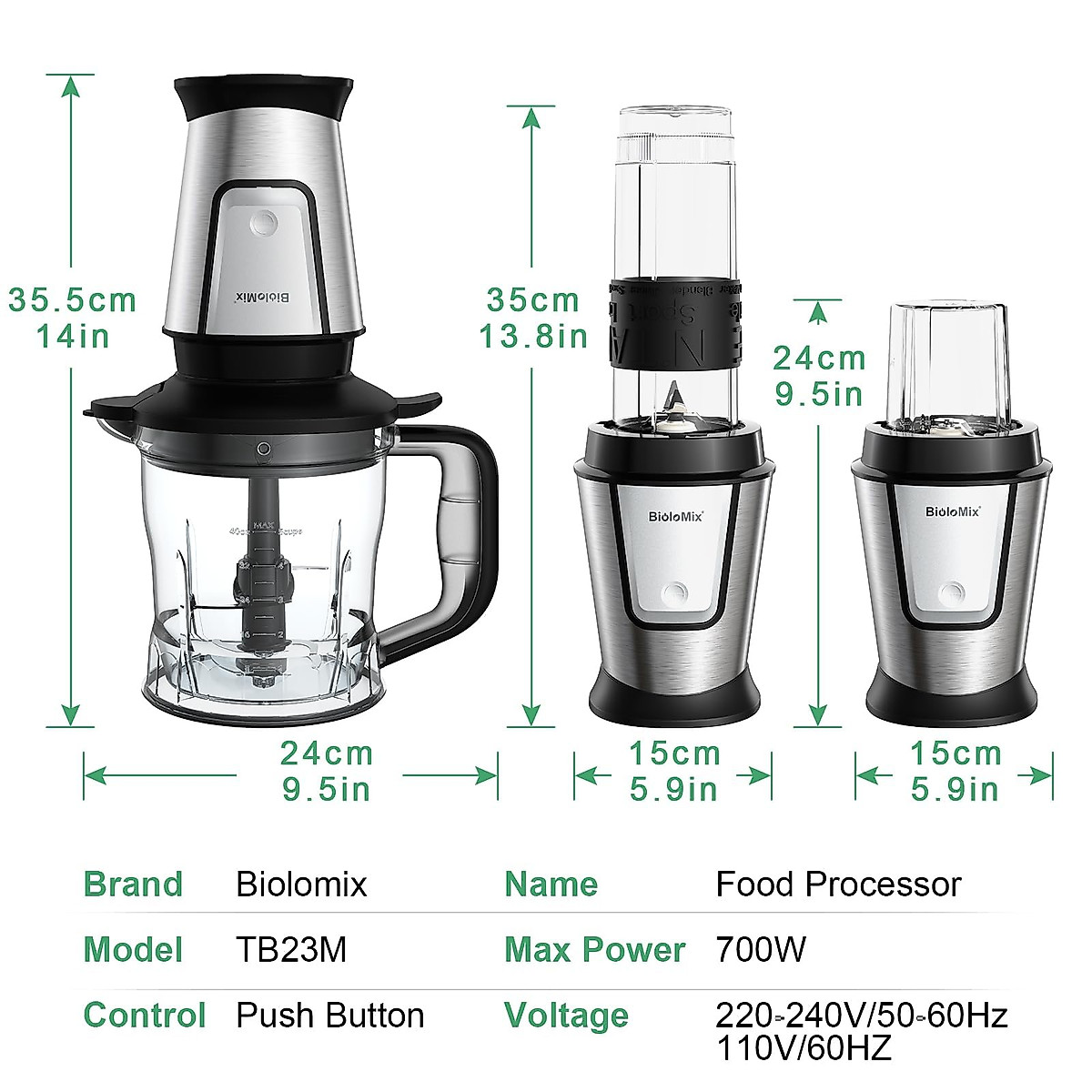 BioloMix Blender and Food Processor Combo, 700W Portable Juicer,Personal Blender,Meat Grinder,Food Processor and Blender,Coffee Spice Grinder, Meat Chopper,Smoothies, Fruits Mixer