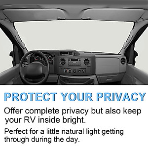 Mofeez RV Windshield Cover Compatible with Class C Ford 1997-2024, UV Block Offer Complete Privacy with Light Preserves Interior (White Color with Mirror Cutouts)