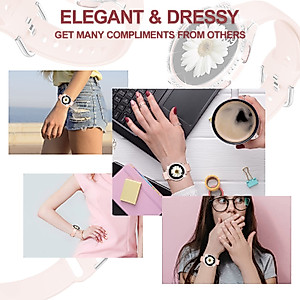 DABAOZA Compatible for Samsung Galaxy Watch 4 5 Band 40mm with Glitter Bumper Case, Women Black Silicone Soft Comfortable Adjustable Strap with Buckle (Pinksilver, 40)