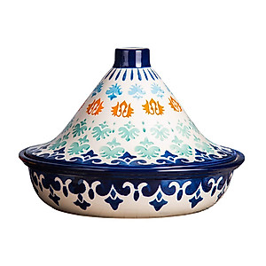 Large Ceramic Tagine Pot 1.2 QT Hand Made Moroccan Tagine with Cone Shaped Lid 10” Base x 7.3” Tall for Cooking and Stew Casserole Slow Cooker