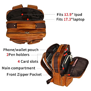 UBANT Leather Backpack For Men,17.3" Laptop Backpack Large Capacity Multi Pockets Casual Travel Business Office Work Bag Camping Weekend Daypack Outdoor Sports Rucksack