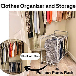 Evelots Pants Rack with 20 Pants Hangers Rolling Trolley-Skirt Hangers, Jean Organizer for Closet
