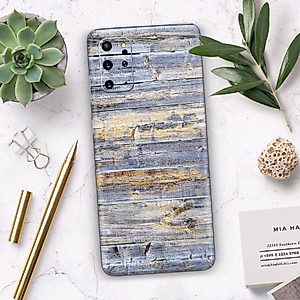 DesignSkinz Vintage Wooden Planks with Yellow Paint Protective Vinyl Decal Wrap Skin Cover Compatible with The Samsung Galaxy S20 (Screen Trim & Back Glass Skin)