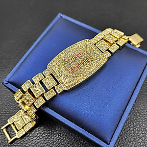 LAB DIAMOND LUCKY POKER CHAMPION BRACELET GOLD SILVER FINISH ICED BLING HIP HOP (GOLD)