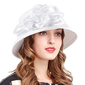 VECRY Womens Church Baptism Wedding Cloche Hat Tea Party Derby Dress Bowler Hats (White)