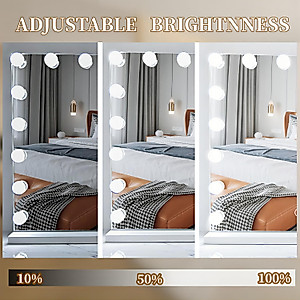 NUSVAN Vanity Mirror with Lights,Makeup Mirror with Lights with 17 Dimmable LED Bulbs, 3 Color Lighting Modes Detachable 10X Magnification Mirror Touch Control, 23.6X19,7 inch, White