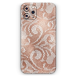 Design Skinz Rose Gold Lace Pattern 14 - DesignSkinz Protective Vinyl Decal Wrap Skin Cover Compatible with The Apple iPhone 12 Pro (Full-Body, Screen Trim & Back Glass Skin)