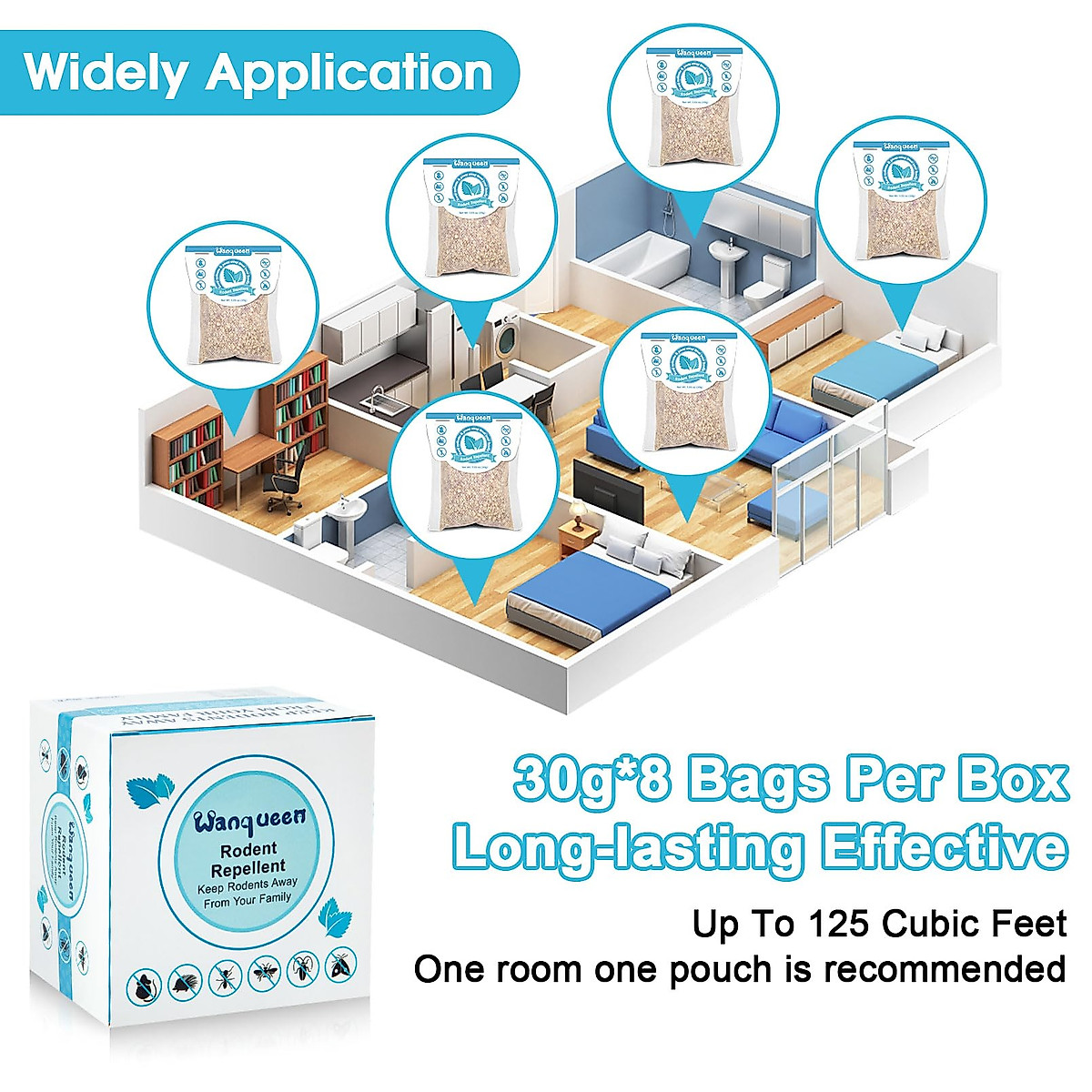 8 Pack Natural Mouse Repellent Pouches Peppermint Oil to Repel Mice and Rats, Rodent Repellent Pest Control Pouches Mice Repellent for House Mouse Deterrent Indoor