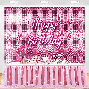 Ayayiya Pink Flash Square Birthday Backdrop Shining Sequins Shimmer Panels Wall Photography Background Princess Girl Sweet 16 18th Birthday Women 21st 30th 40th Birthday Decorations Photo Booth 7x5ft