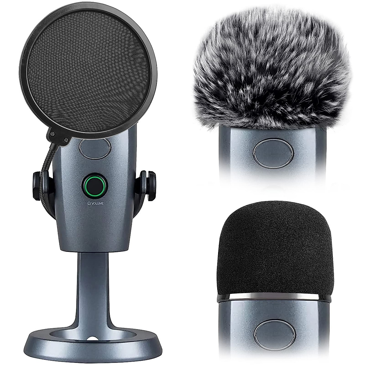 Yeti Nano Pop Filter, Mic Cover Compatible with Blue Yeti Nano,ChromLives 3 in 1 Mic Windscreen Foam Cover + Mic Furry Wind Cover + Dual Layered Noise Reduction Pop Filter for Yeti Nano,Combo 3 Pack