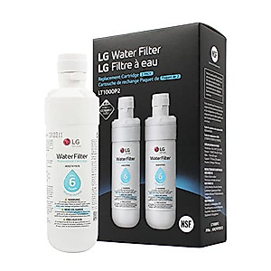 LG LT1000P2 6-Month / 200 Gallon Refrigerator Replacement Water Filter, Reduces Chlorine, 2 Count (Pack of 1), White.