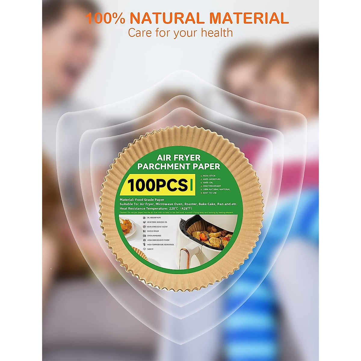 Air Fryer Disposable Paper Liner, Parchment Sheets Round Baking Paper for Air Fryer, Microwave Oven, Roaster, Pan - 100Pcs (8 inch/20cm)