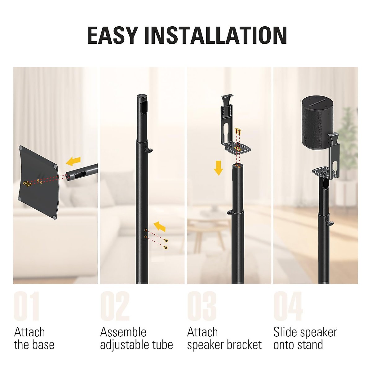 Mounting Dream Speaker Stands for Sonos Era 100, One, One SL, Play:1, Height Adjustable Up to 49.1", Set of 2 Surround Sound Speaker Stand with Cable Management, 13.2 LBS Loading MD5412