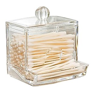Typutomi Cotton Swab Holder, Modern Clear Cotton Swab Holder with Lid Cotton Swab Dispenser Storage Organizer for Bathroom Countertop Vanity(No Cotton swabs)