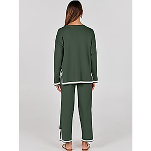 ANRABESS Women's Two Piece Outfits Long Sleeve Knit Pullover Sweater Tops & Wide leg Pants Casual Lounge Matching Sweatsuit Tracksuits Sets Army Green Large
