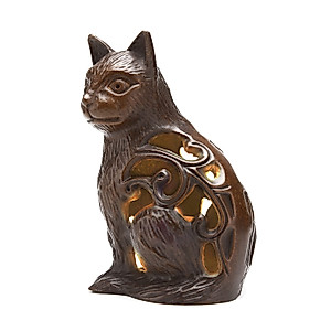 BRASSTAR Brass Sitting Cat Statue Lantern Hollow Cat Sculpture Modeling Ornaments for Indoor Home Desk Collectible Figurine Gift Brown TQGJPT415