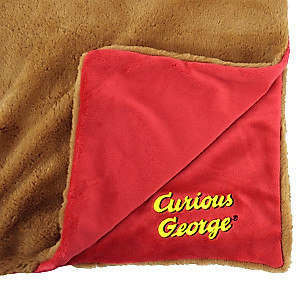 Animal Adventure®| Curious George®|Character Cuddle Combos™| 2-in-1 Stow-n-Throw Cuddle Bud with Carrying Handle & Zipper Pouch for Blanket Storage Set –29" W x 40" H Blanket