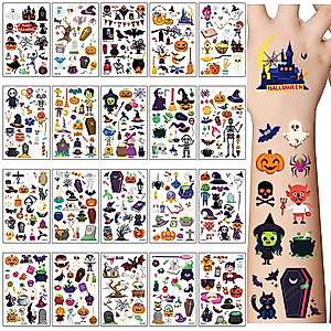 Halloween Temporary Tattoos for Kids, 360PCS Halloween Face Tattoos, Waterproof Cute Cartoon Fake Body Stickers Decorations, Halloween Face Makeup Party Favors Supplies Decor Pumpkin Witch Skull Adult