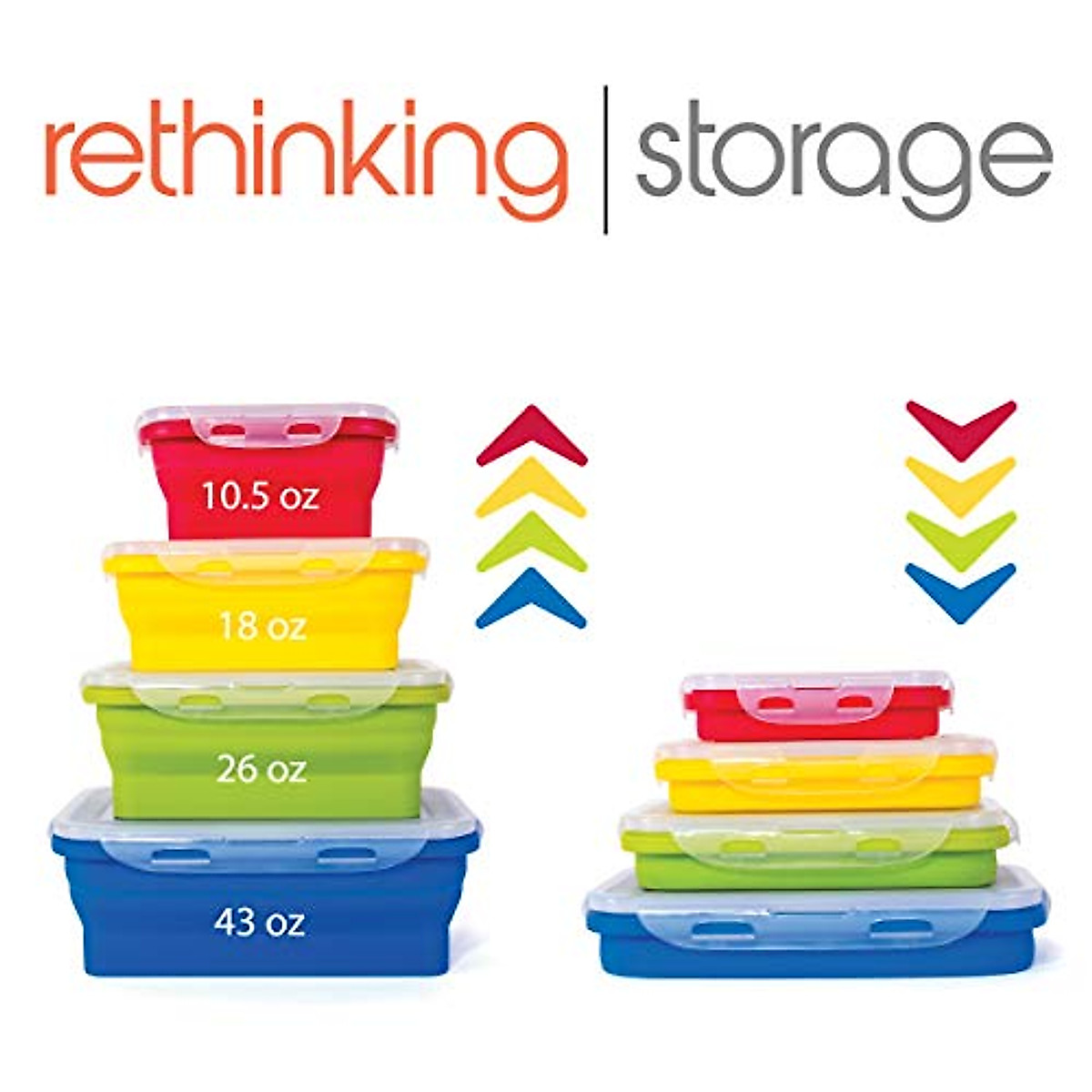 Kitchen + Home Thin Bins Collapsible Containers – Set of 4 Rectangle Silicone Food Storage Containers – BPA Free, Microwave, Dishwasher and Freezer Safe