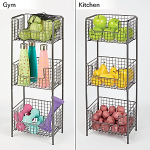 mDesign Steel Freestanding Storage Organizer Tower Rack Basket Shelf, Metal 3-Tier Furniture Unit for Master/Guest Bathroom, Powder Room - Holds Bath Towels, Soap - Concerto Collection - Graphite Gray
