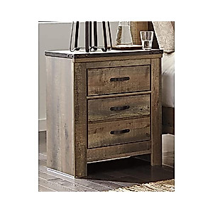 Signature Design by Ashley Trinell Rustic 2 Drawer Nightstand with USB Charging Stations, Warm Brown