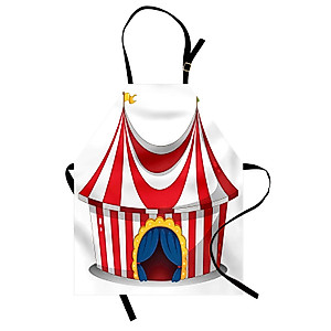 Ambesonne Circus Apron, Illustration of Retro Flag Nostalgic Fun Festival Carnival Venue, Unisex Kitchen Bib with Adjustable Neck for Cooking Gardening, Adult Size, White Red