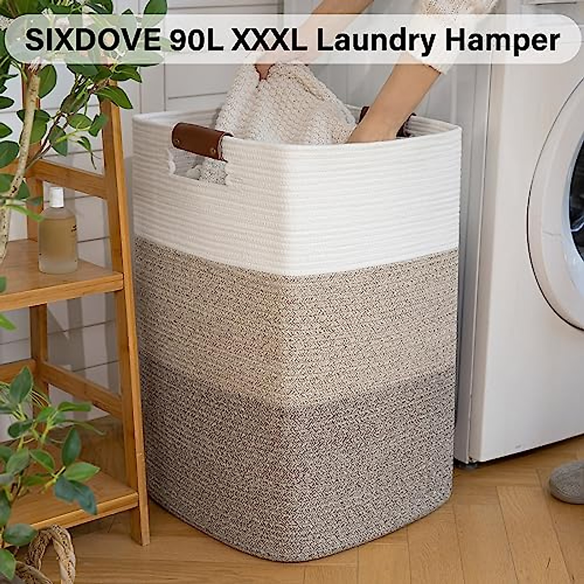 SIXDOVE Laundry Hamper 90L Extra Large Laundry Basket, Tall Woven Blanket Basket, Cotton Woven Storage Basket Hamper with Handles for Living Room, Collapsible Large Basket for Toys, Pillows, Blankets, Clothes-Gradient Yellow