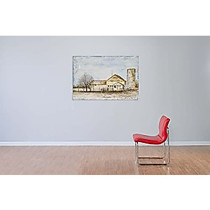 YHSKY ARTS Rustic Canvas Wall Art with Textured Old Barn and Tree Paintings Contemporary Aesthetic Farmhouse Pictures Modern Vintage Artwork for Living Room Bedroom Bathroom Decor