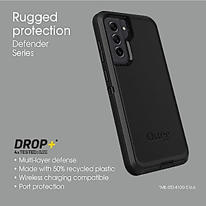OtterBox Galaxy S21 FE 5G (Only) Defender Series Case - BLACK, rugged & durable, with port protection, includes holster clip kickstand