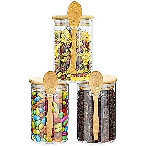 Glass Jars with Bamboo Airtight Lids - 17oz Glass Food Storage Containers, 3Pack Borosilicate Glass Canisters Coffee Jar with Spoon for Tea, Sugar, Spice, Bath Salts, Overnight Oats