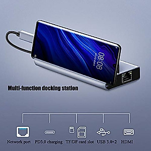 XUNMAIFHB Portable Docking Station,Docking Station 7-in-1USB C with Stand & PDRJ45, PD Charging Port, DF/TF Card Slot, USB 3.0x2, HDMI Fast Transmission
