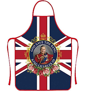 King Charles Coronation Baking Apron, Union Jack Printed Cooking Aprons Union Jack Cooking Cover for King Charles III Coronation Party Baking BBQ Garden Street Party Commemorative Souvenir (C)