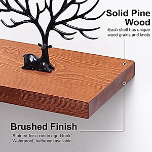 Axeman Floating Shelves, Long Wall Shelves 48 Inch, Rustic Wooden Shelves for Wall, Floating Wall Shelves for Living Room Bedroom Office Honey