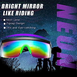 3 Pairs Neon Retro Semi Rimless Sunglasses 80s 90s Zigzag Sunglasses Colored Transparent Lens Sun Glasses for Men Women (Bright Color)