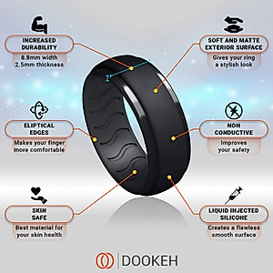 Dookeh Breathable Mens Silicone Wedding Rings, Rubber Ring Bands For Men, Black Blue Camo Engagement Band, Best for Workout, 1-4-7 Pack (W3-Titanium,Dark Gray,Cast Iron,Black, 10)