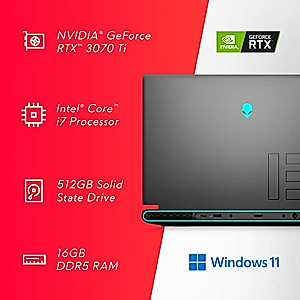Alienware m15 R7 Gaming Laptop - 15.6-inch QHD 240Hz 2ms Display, Intel Core i7-12700H, 16GB RAM, 512GB SSD, NVIDIA GeForce RTX 3070 Ti 8GB GDDR6, HDMI, USB-C, Wi-Fi 6, Windows 11 Home - Black