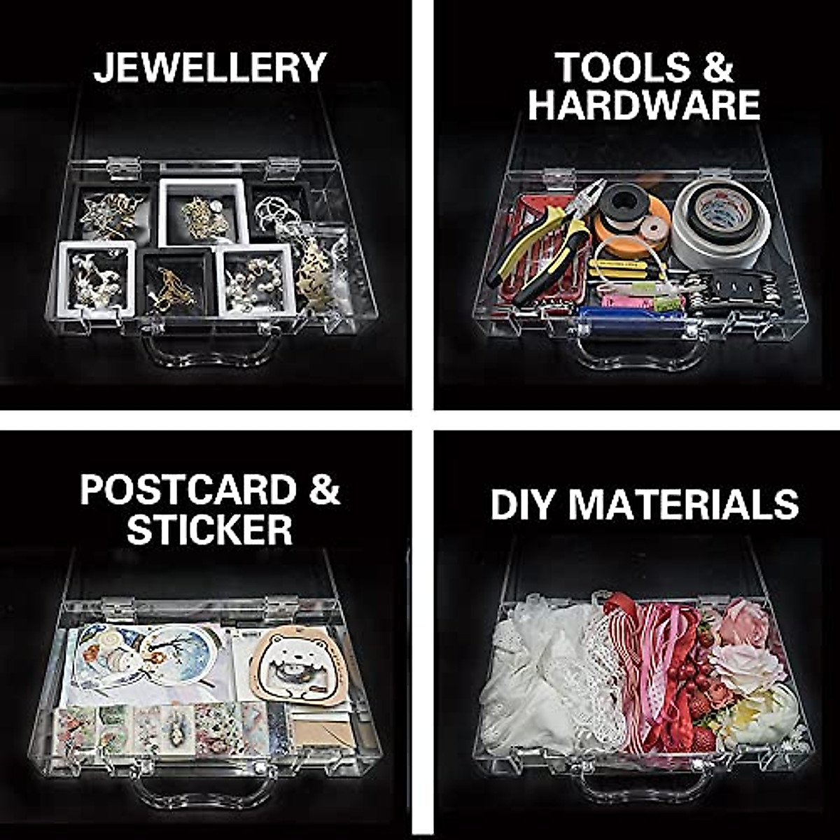 GIIYAA High Transparency Visible Plastic Box Clear Storage Case with Lid Use for Organizing Jewelry, Tools, Office supplies, Pet supplies, DIY materials,Use as handbags