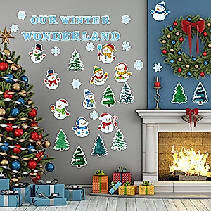 Haooryx 83Pcs Christmas Winter Snowmen Bulletin Board Set Classroom Decoration, Snow Snowman Patterned Paper Cut-Outs Blackboard Border Decor for Xmas Party Home School Classroom Window Wall Decor