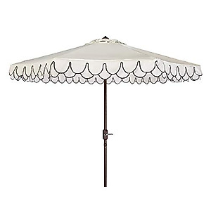 Safavieh PAT8006E Outdoor Collection Elegant White and Black Valance 9Ft Auto Tilt Umbrella