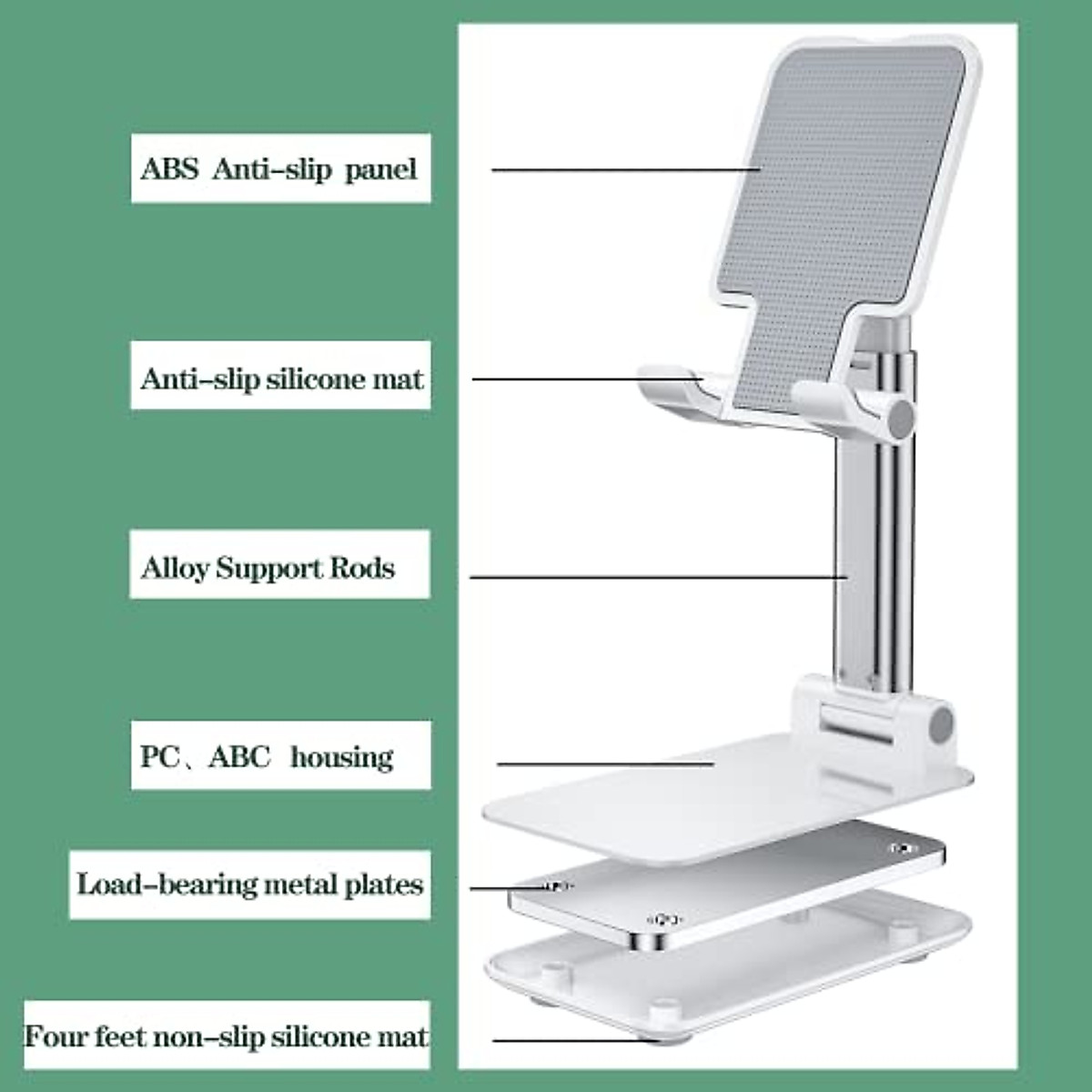 QIYIENDIAN Cell Phone Solid Stand for Desktop/Office Desk with Ankle/Height Adjustable, and Foldable Phone Holder for All Smartphone Samsung Galaxy iPhone14/13/ XR Plus（B3-Green）