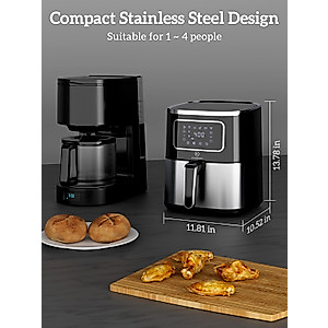 Air Fryer Oven 5.5Qt, 6 Presets Digital Display Compact Cooker,Space-saving, Nonstick & Dishwasher Safe Basket, Stainless Steel,Kitchen Elite