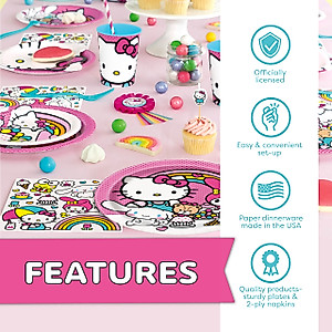 Hello Kitty Birthday Decorations & Party Supplies | Hello Kitty Plates, Cups, Napkins, Tablecloth, Forks, Sticker | Serves 16 Guests | Officially Licensed
