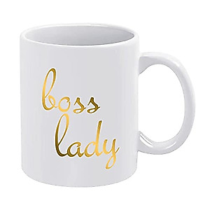 Funny Coffee Cup Boss Lady Gold Coffee Mug Unique Cool Birthday Gift for Coworkers, Men Women, Him or Her, Sister Christmas Anniversary Holiday Present Idea 11oz