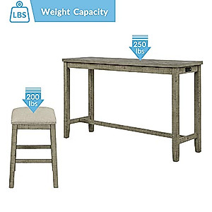 Quarte 4-Piece Counter Height Bar Table Set, Multipurpose Dining Room Set with Fabric Padded Stools and Socket,Wood Rustic Dining Set