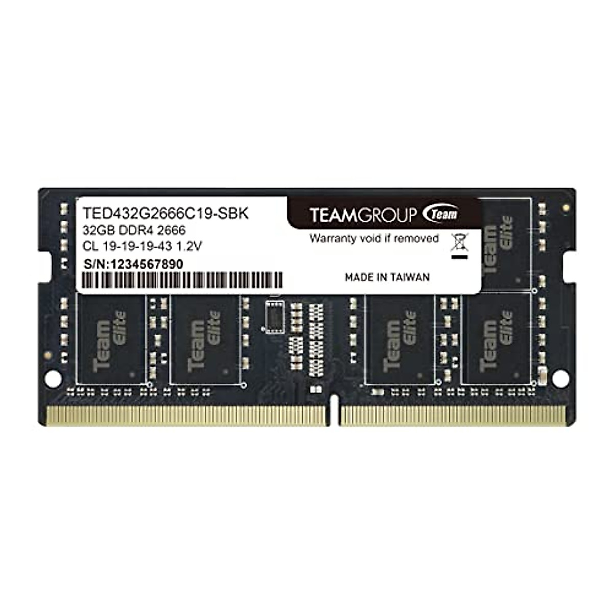 TEAMGROUP Elite DDR4 32GB Single 2666MHz PC4-21300 CL19 Unbuffered Non-ECC 1.2V SODIMM 260-Pin Laptop Notebook PC Computer Memory Module Ram Upgrade - TED432G2666C19-S01