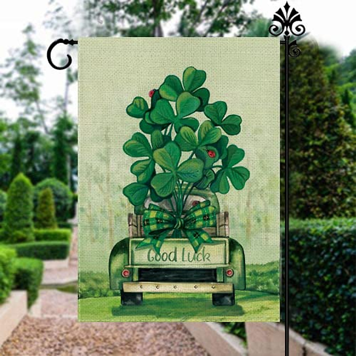 St Patricks Day Garden Flag Good Shamrock Luck Truck Vertical Burlap Double Sided Flag 12.5 x 18 Inch St Patricks Day Yard Outdoor Decorations