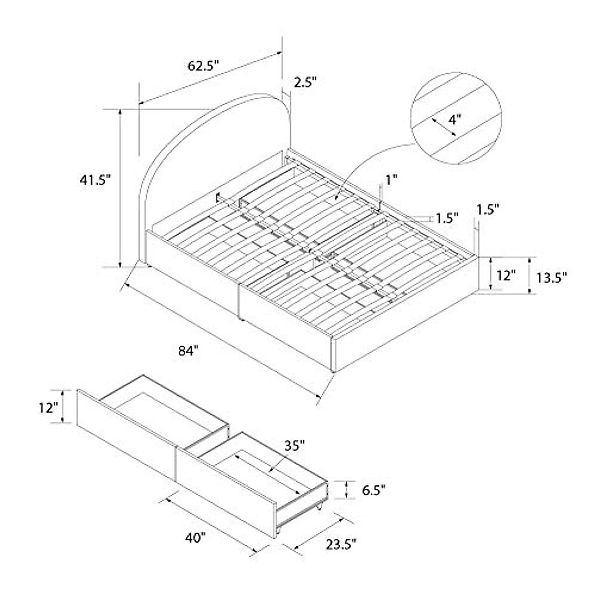 Mr. Kate Moon Upholstered Bed with Storage, Queen Size Frame, Blush Velvet