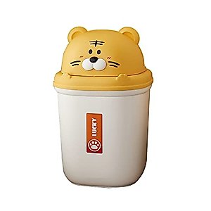 YISTOS Cute Flip Trash Can ,Plastic Waste Garbage Can,Tiger Waste Can ,Cute Animal Shape Trash Cans Kawaii Trash Can Cute Tiger Trash Can for Home, Office, Bathroom, White, a