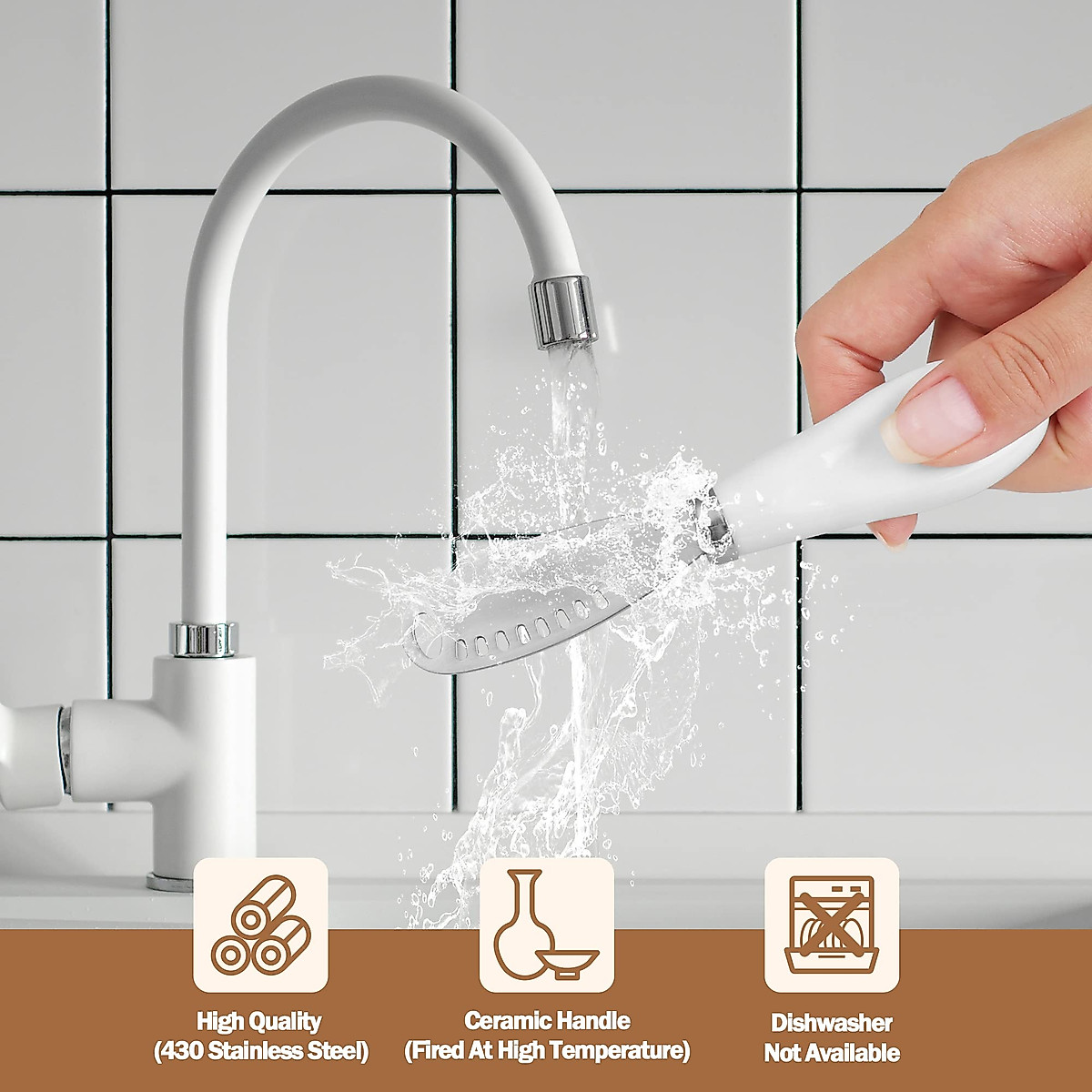 2 Pack Stainless Steel butter Spreader Knife with White Porcelain Handle, 3-in-1 Kitchen Gadgets,5.11 Inch. Butter Spreader for Bread Smear Butter, Jam, Peanut Butter (Butter Knief)