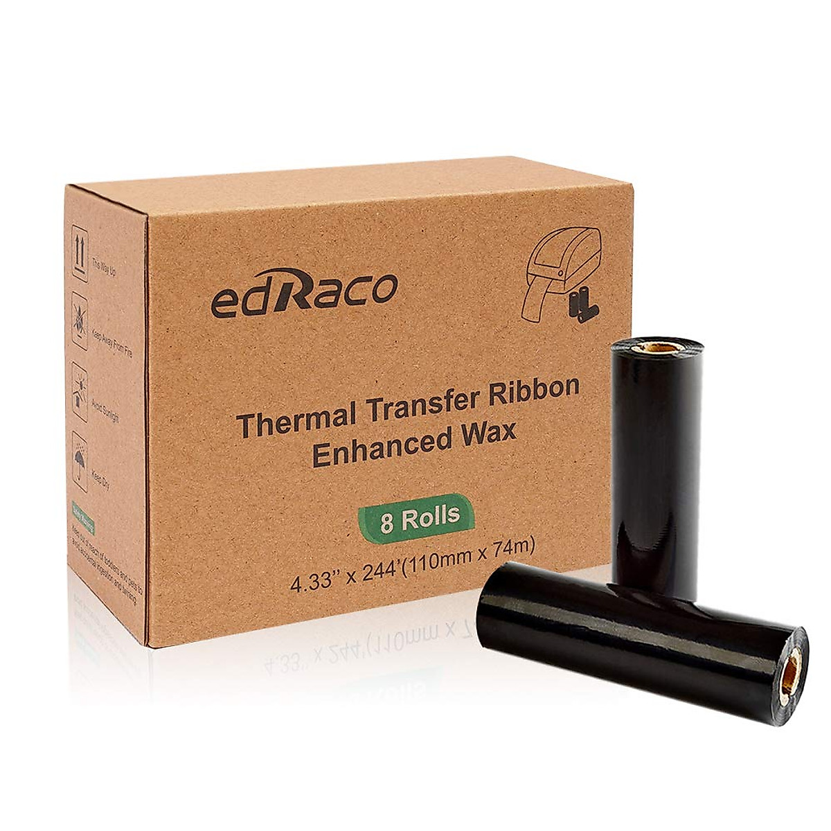 Desktop Thermal Transfer Ribbons -Enhanced Wax, 8 Rolls, 4.33" x 244'/110mm x 74m for Zebra Desktop Printer